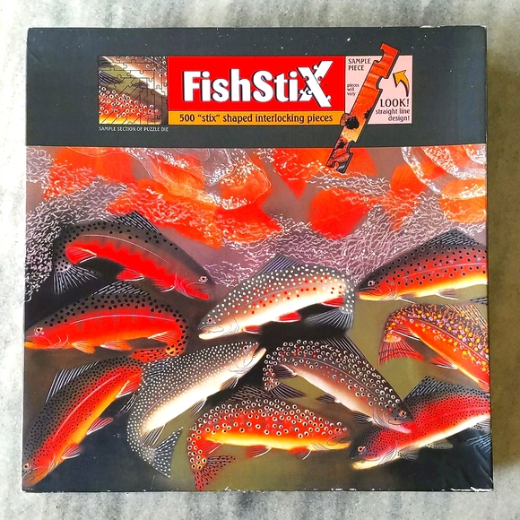 Ceaco Fall River | Toys | Rare Vintage 999 Jigsaw Puzzle Fishstix 50 Stix Shaped Interlocking ...